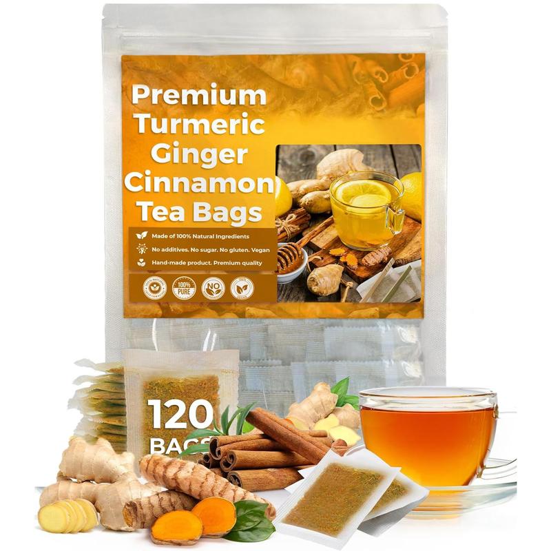 Premium Turmeric Ginger Cinnamon Tea Bags - 120 Count - 100% Natural ...