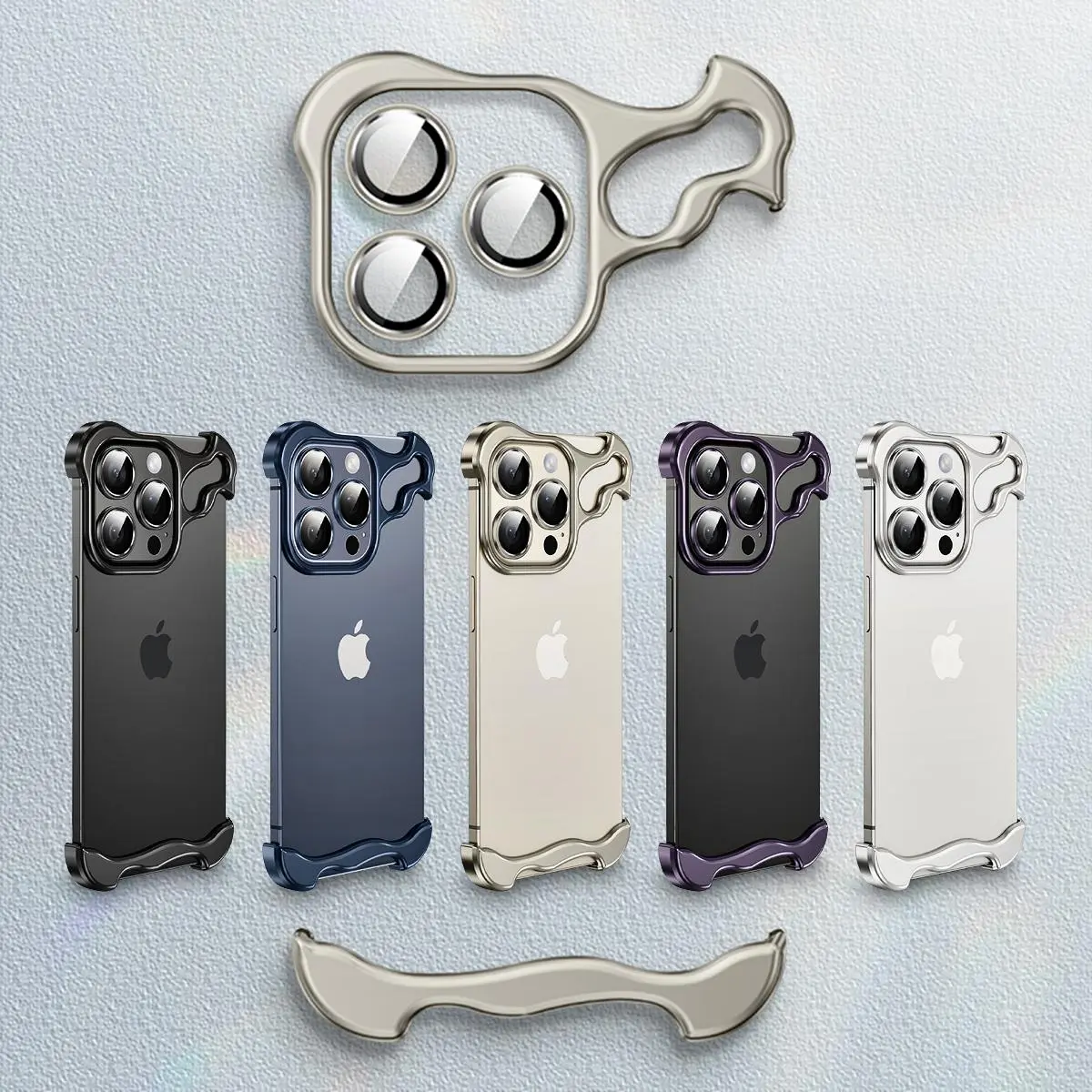 Frameless Corner Pad Metal Case for iPhone 16 15 14 13 Pro Max 16 15 14 ...