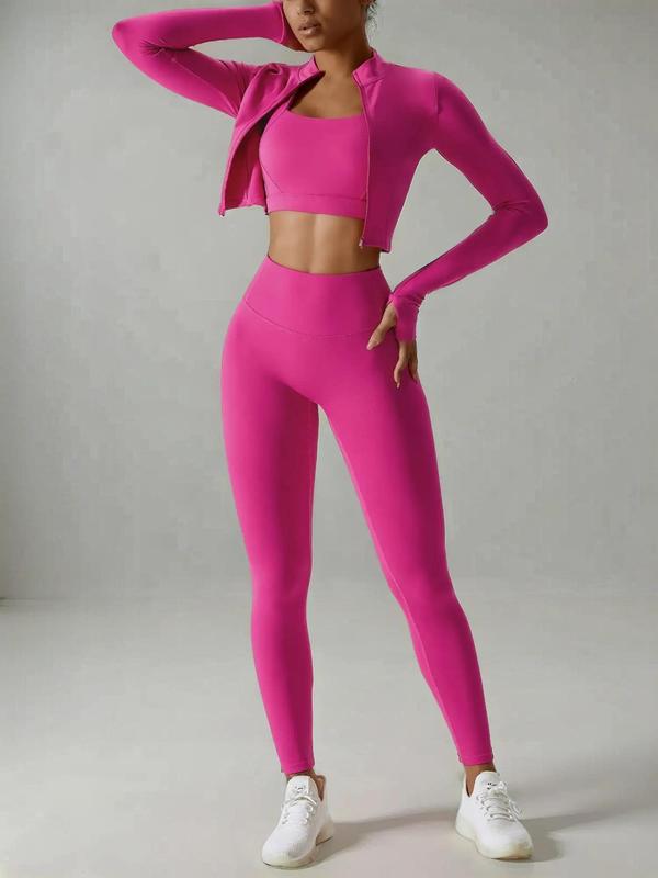 查看[Women's Solid Criss Cross Crop Tank Top & High Waist Leggings & Zip ...