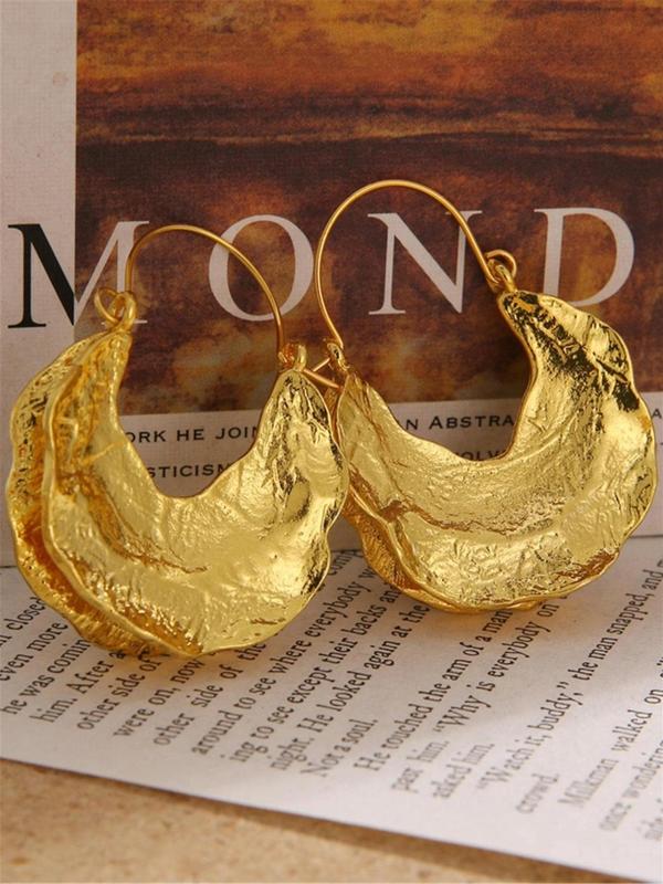 查看[Vintage Texture Metal Design Hoop Earrings (1 Pair), Fashionable ...