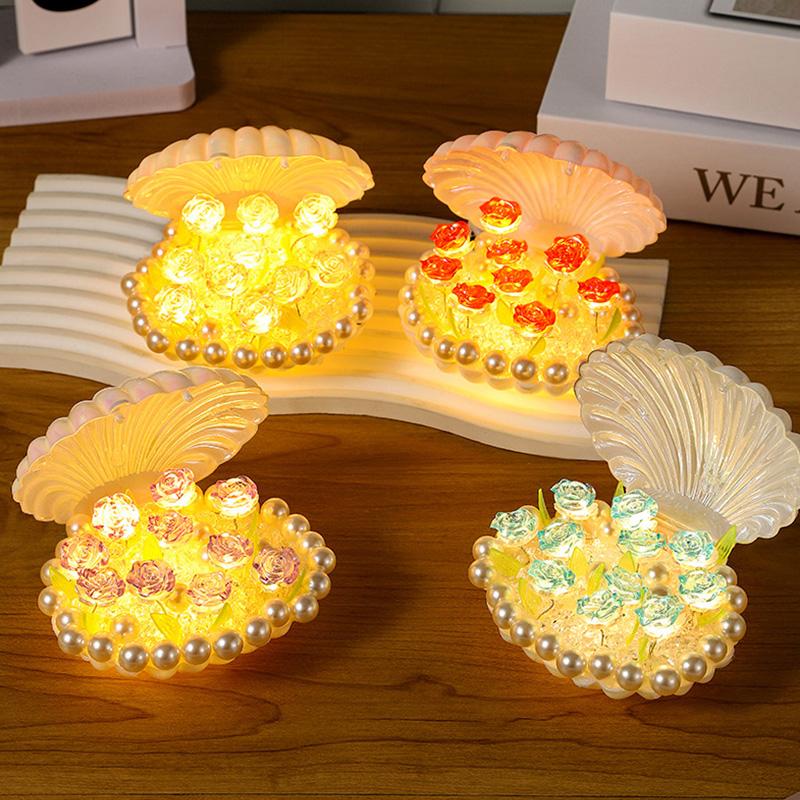 查看[DIY Rose Seashell Lamp Romantic Flower Sea Night Light Handmade ...