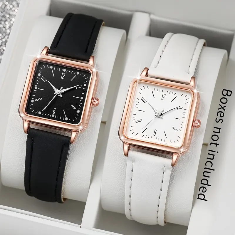 2 Pieces/set New Couple Small Dial Watch Square Quartz Watches Belt ...