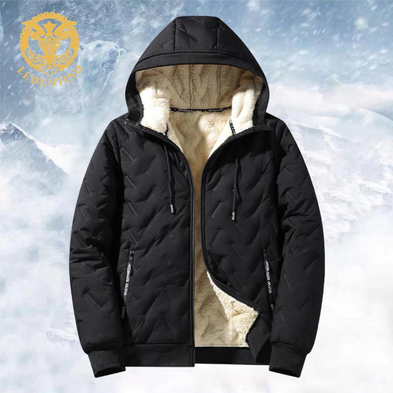 查看[LEDUNTINO Men's Autumn and Winter Hooded Lamb Woolen Cotton Jacket ...