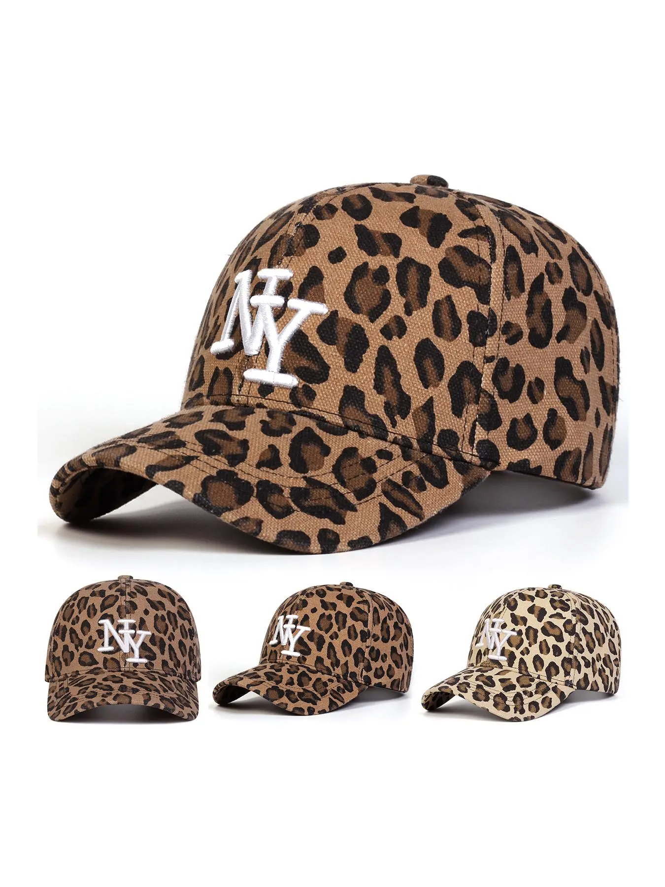 Women's Ny Leopard Print Hat, Adjustable Size, Fashionable Design ...