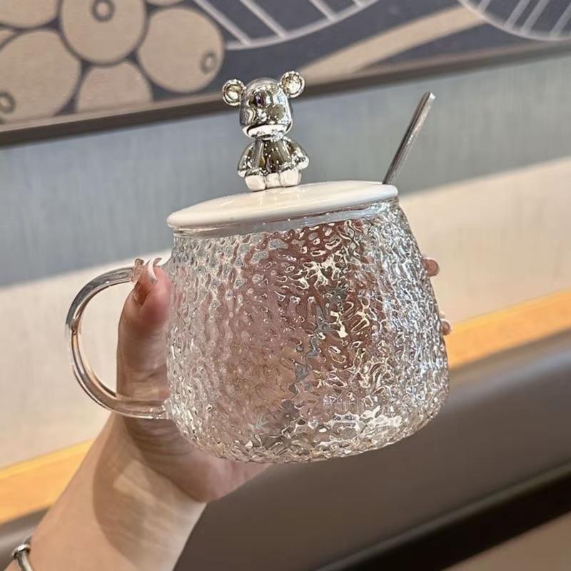 查看[oko 300ml Cute Glass Cups Water PatternIns Style Coffee Cup with Lid ...