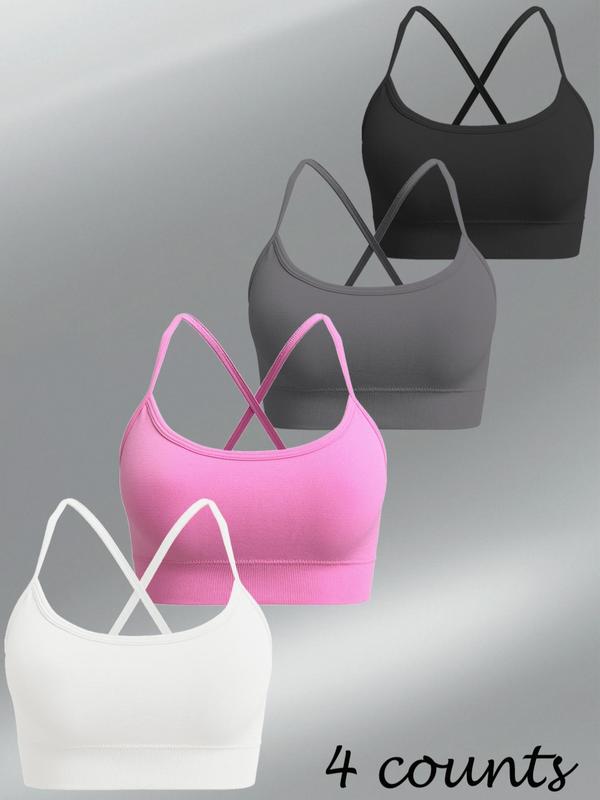 查看[Women's Solid Color Criss Cross Sports Bra, High Stretch Comfortable ...