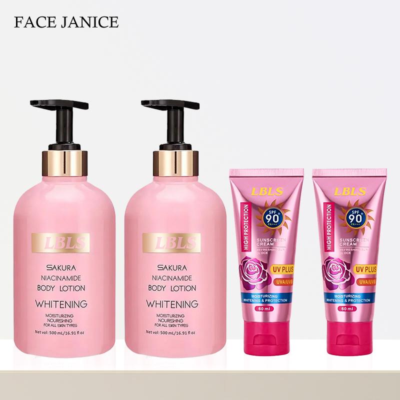 [Buy 2 Take 2] 2 FJ Sakura Body Lotion Whitening Niacinamide 500ml + 2 FJ Rose Moisturizing ...