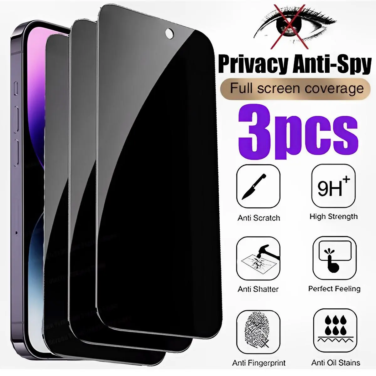 Privacy Anti-spy Tempered Glass Screen Protector, 3 Counts Anti-scratch ...