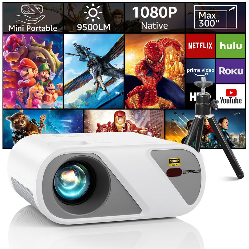 查看[Mini Projector, Full HD 1080P Video Projector With Tripod, Portable ...