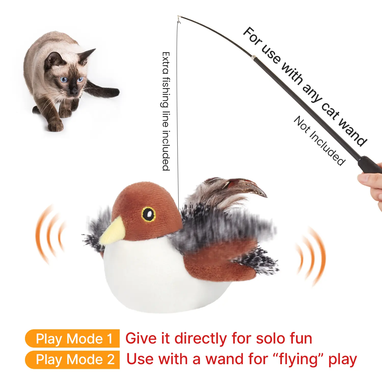 查看[Potaroma Flapping Bird Cat Toy, Lifelike Bird Chirping Sound, Touch ...