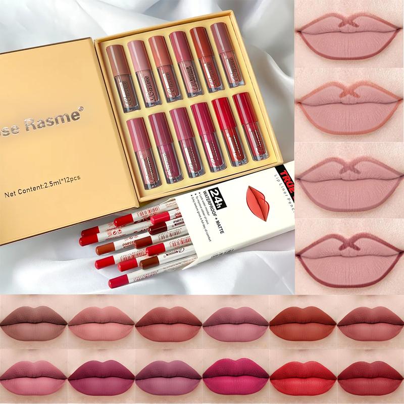 查看[Lip Makeup Set, 12pcs Matte Liquid Lipstick & 12pcs Lip Liner, Matte ...