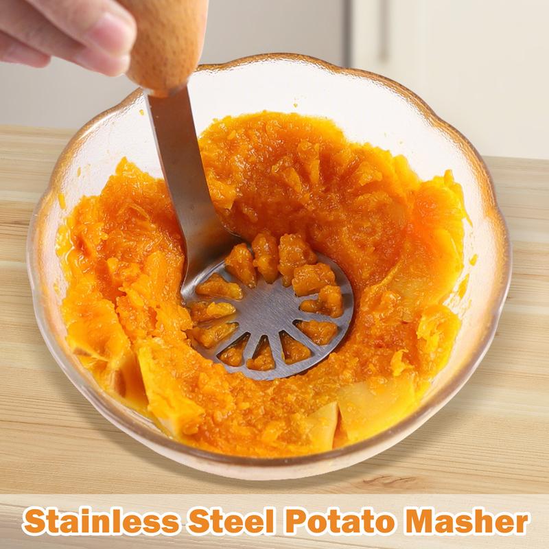 查看[2 Counts Mini Potato Masher, Stainless Steel Masher with Wood Non ...