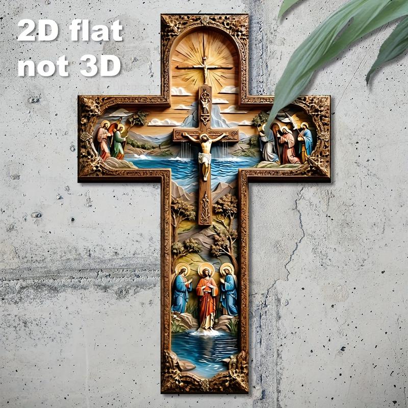 查看[Retro wooden wall cross - 2D flat religious art with colored glass ...