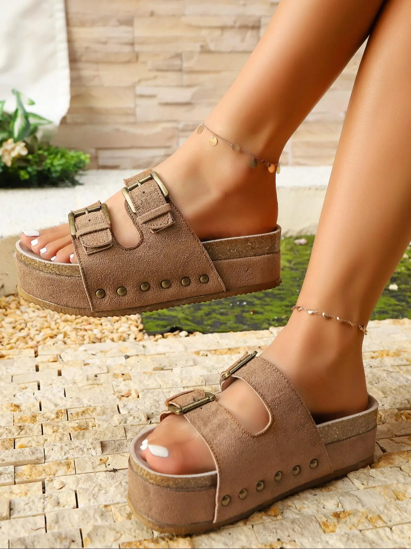 Women's Fashionable Plain Color Platform Sandals, Casual Comfortable ...