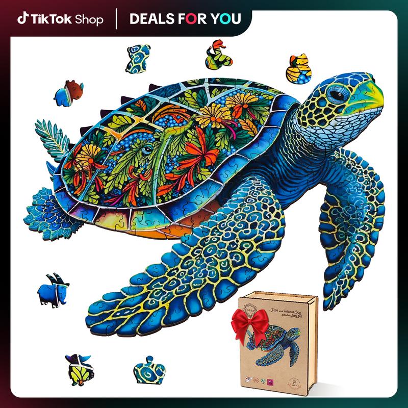 查看[【Black Friday】Wooden Puzzles Toy Sea Turtle Unique Jigsaw Puzzle Kit ...